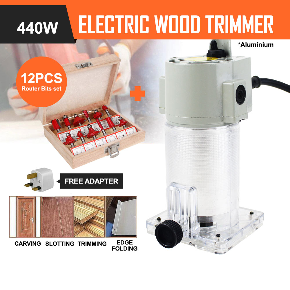 440W Wood Trimmer 30000rpm Aluminium With 12pcs Router Bits Kit ...