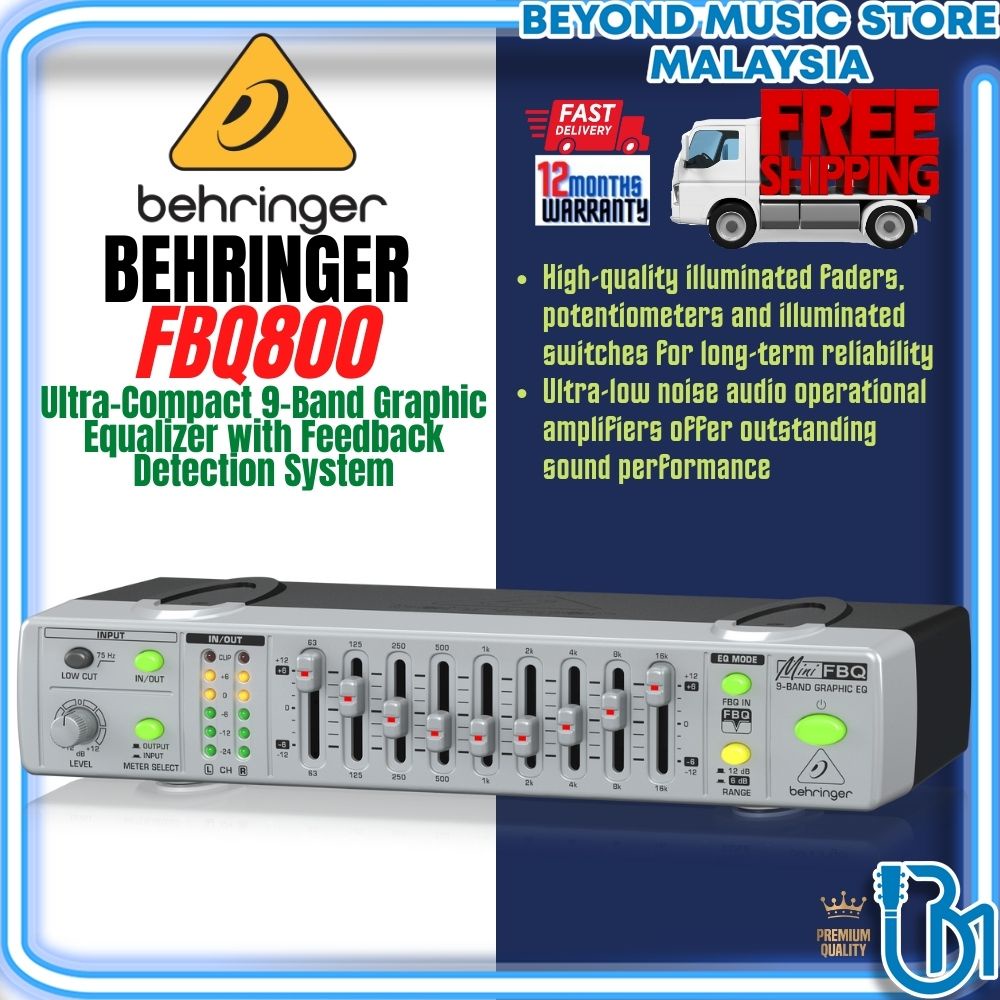 BEHRINGER MINIFBQ FBQ800 Ultra-Compact 9-Band Graphic Equalizer with ...