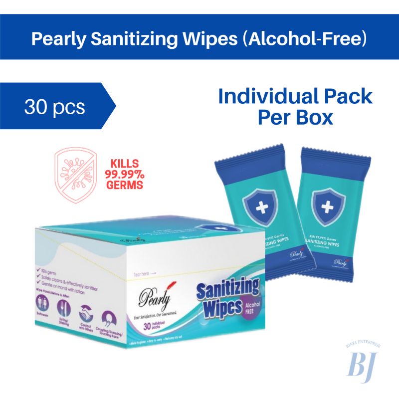 Pearly Sanitizing Wipes Anti-Bacterial 30pcs/box (Alcohol-Free ...