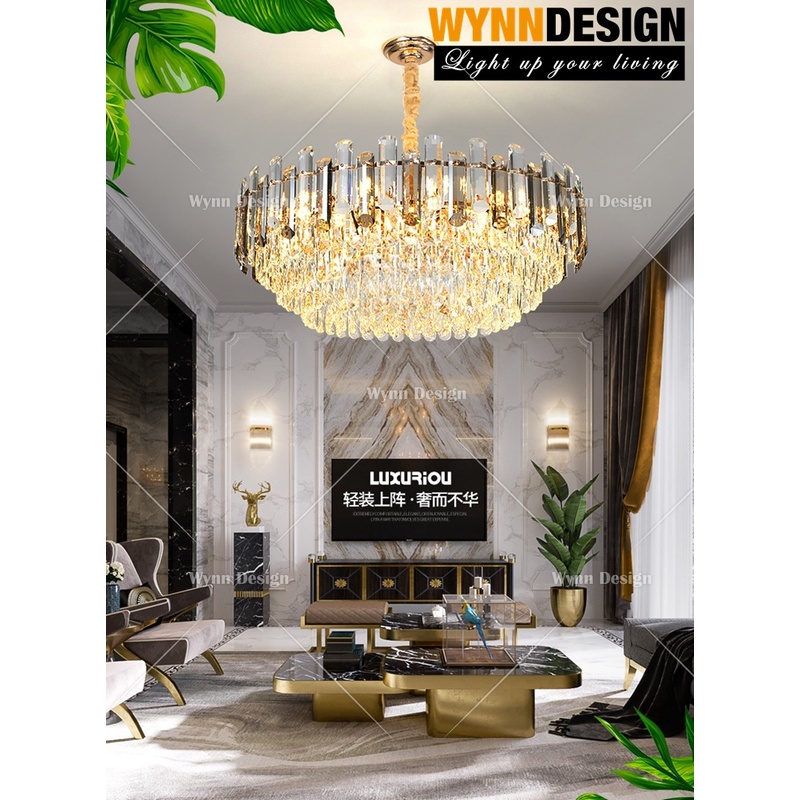 Wynn Design 80cm/60cm/40cm Smoke Crystal Round Chandelier Lampu Hiasan ...