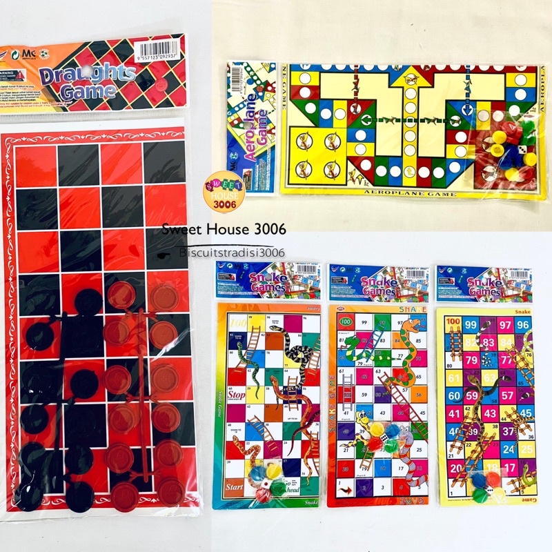 Classic Game Set 24cm x 24cm Draughts Snake Ladder Board Game Mainan ...