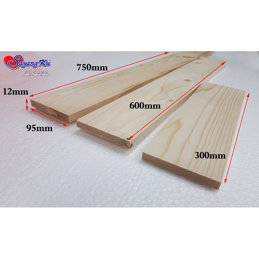 [New Size] 12mm x 95mm [300 / 600 / 750mm]Papan Kayu / Pine Wood Wooden ...