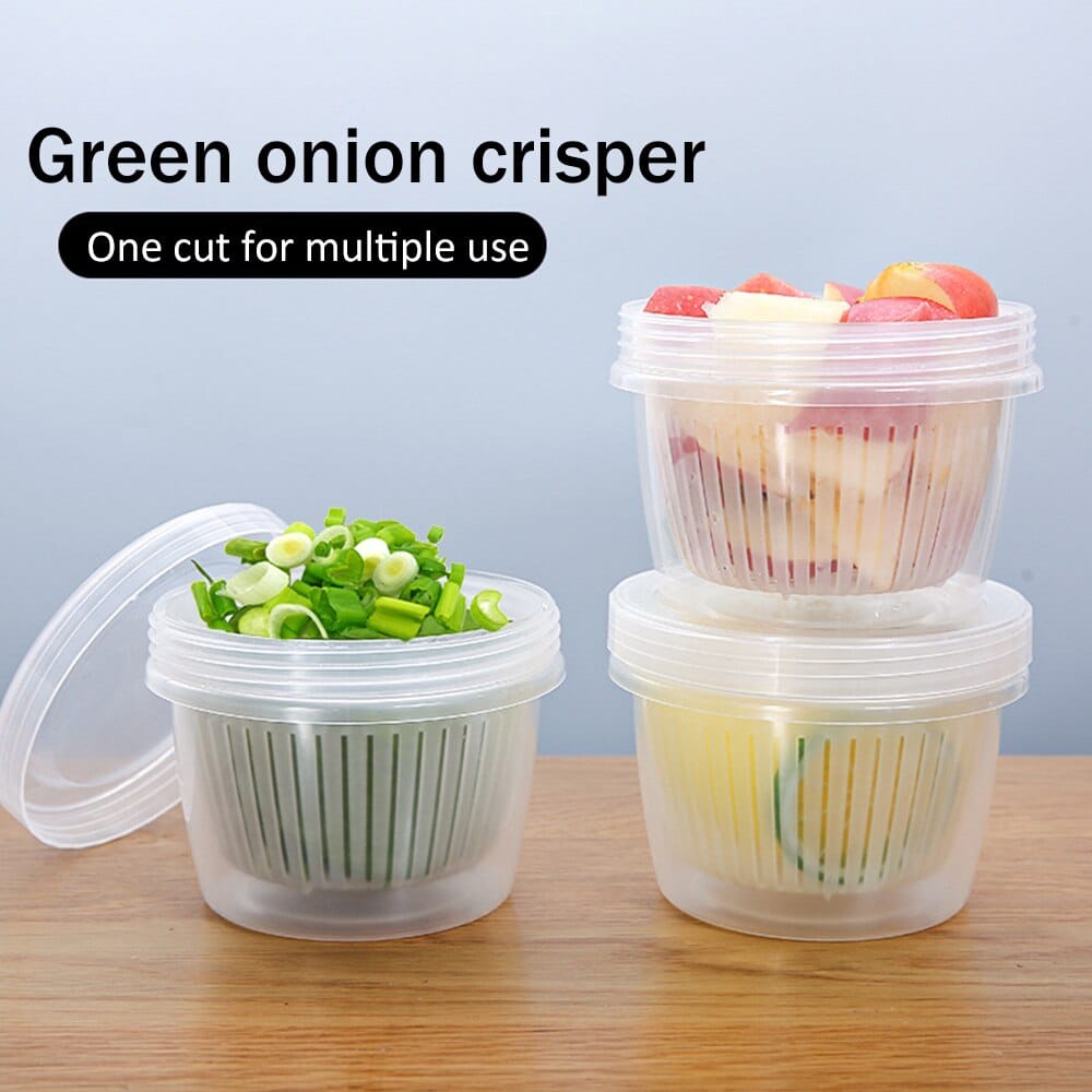 2 Layer Plastic Round Drain Sealed Fresher Storage Box Food Storage ...