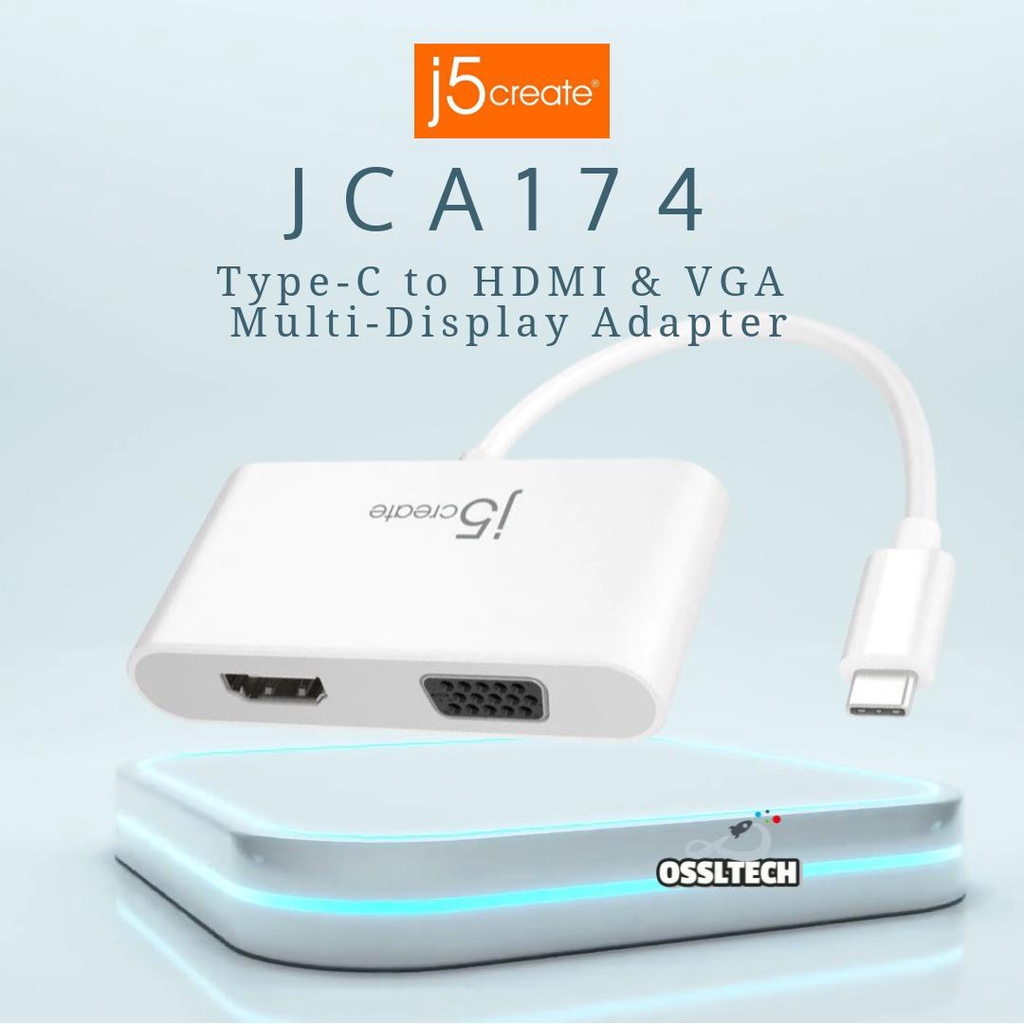 j5create JCA174 Penyesuai USB-C ke HDMI&VGA / USB Type-C to HDMI & VGA ...