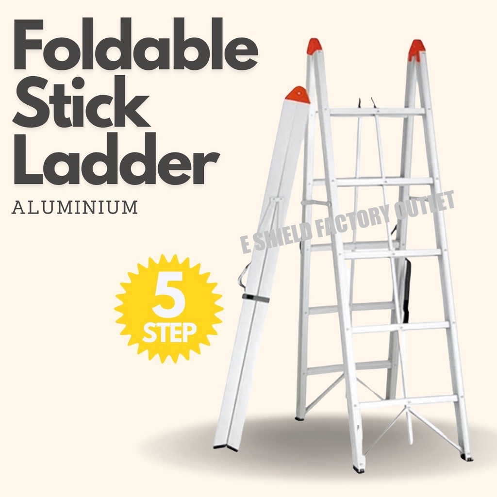 5 Steps Foldable Stick Ladder Aluminum Portable Ladder Tangga Lipat ...