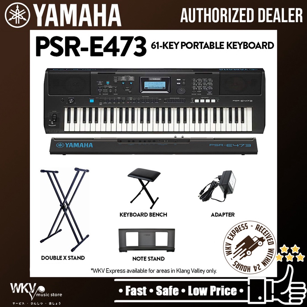 Yamaha Keyboards PSR-E473 61-Keys Portable Keyboard with Keyboard Stand and Damper Pedal ...