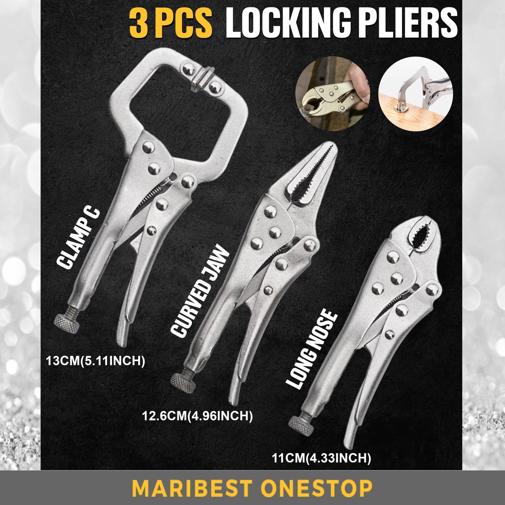 3 Pcs Adjustable Locking Plier Set C Clamp Vise Grip Curve Jaw Lock Plier C Type Clamp Long Nose ...