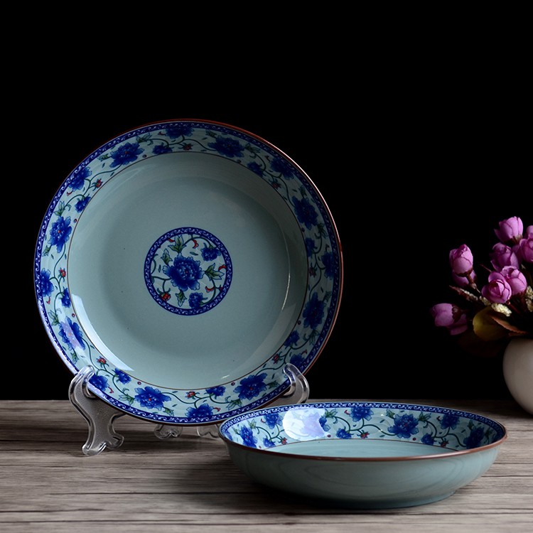 Ceramic Vintage Peony Style Deep Plate Rice Plate Dish Plate 青瓷饭盘 ...