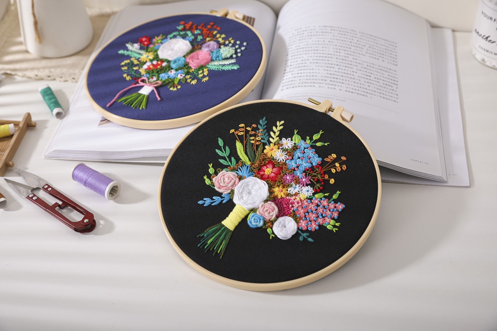 Embroidery Kit DIY Fabric Embroidery Kit Set Beginner Flowers and Grass ...