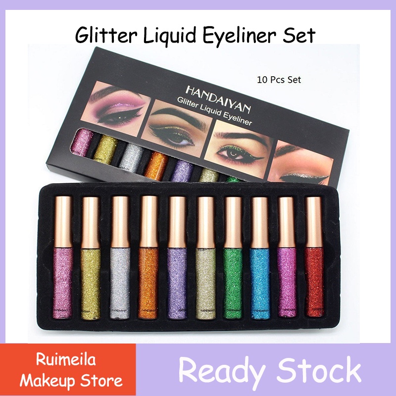 HANDAIYAN 10Pcs Metallic Liquid Glitter Eyeliner Set Waterproof ...