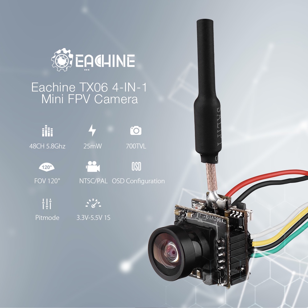 Eachine TX06 700TVL FOV Smart Audio Mini FPV Camera AIO Transmitter For ...