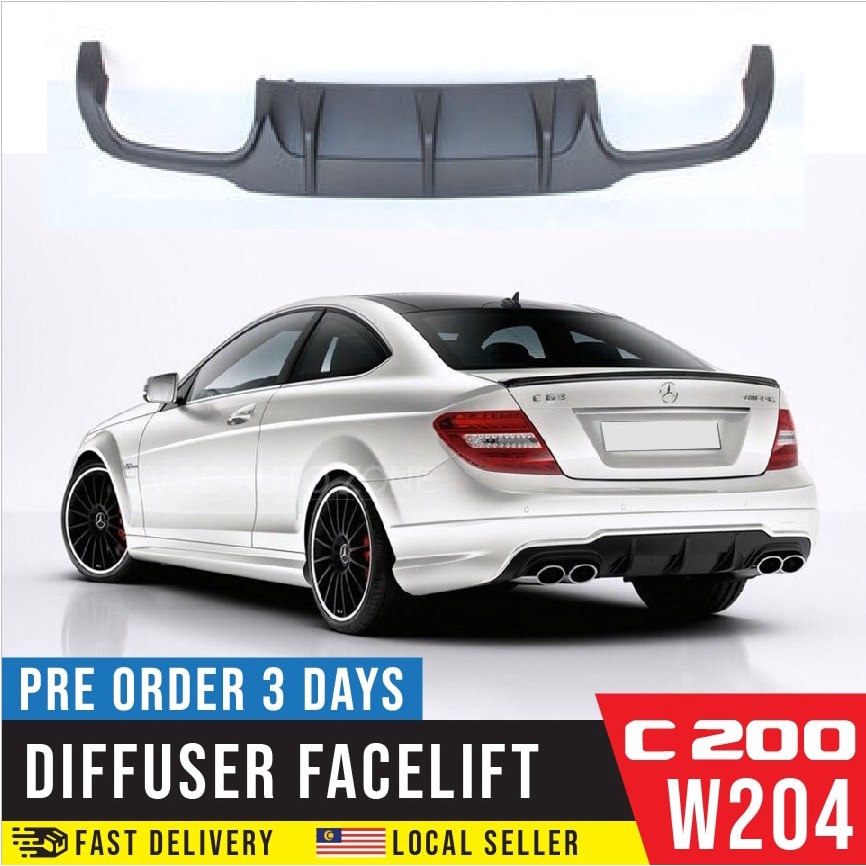 W204 Rear Diffuser Black Plastic PP Facelift Carbon Fiber Accessories ...