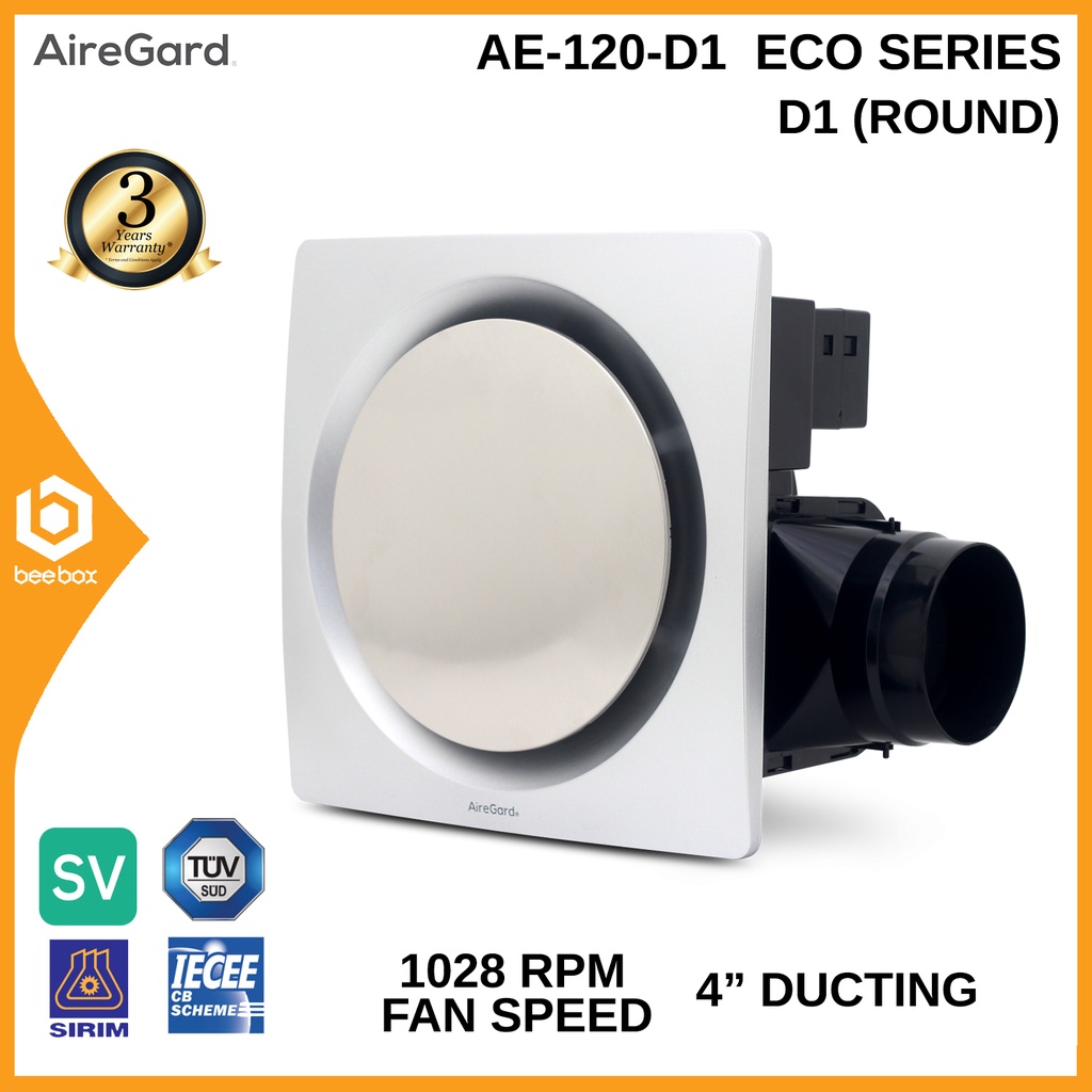 AireGard AE-120 D1 / AE120D1/ AE-120 D2 Air Ventilation Exhaust Fan (ROUND) 1028RPM Speed 43dB ...