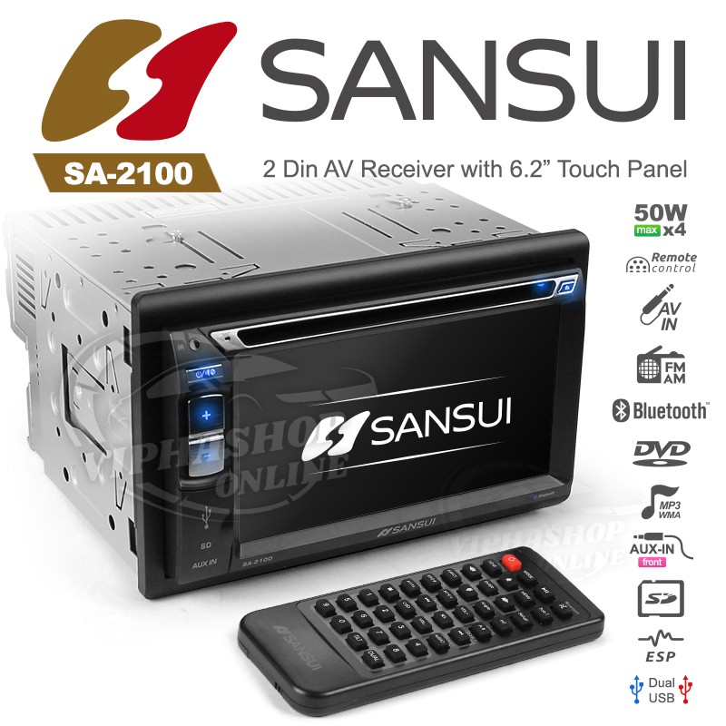 SANSUI SA-2100 Double DIN Car CD DVD MP3 Player, Bluetooth 2 USB Slot ...