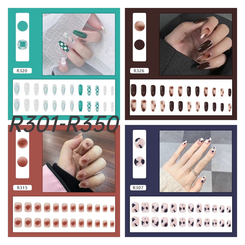 【NEW】24pcs Fake Nail Set With Glue Nail Sticker Nail Care Matte Nail ...