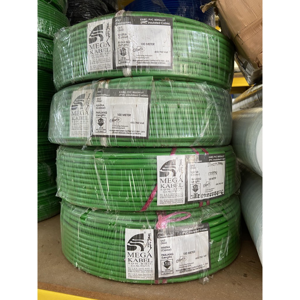 Mega Kabel 10MM 16MM PVC Insulated Cable 100M Green Colour 100% Pure ...