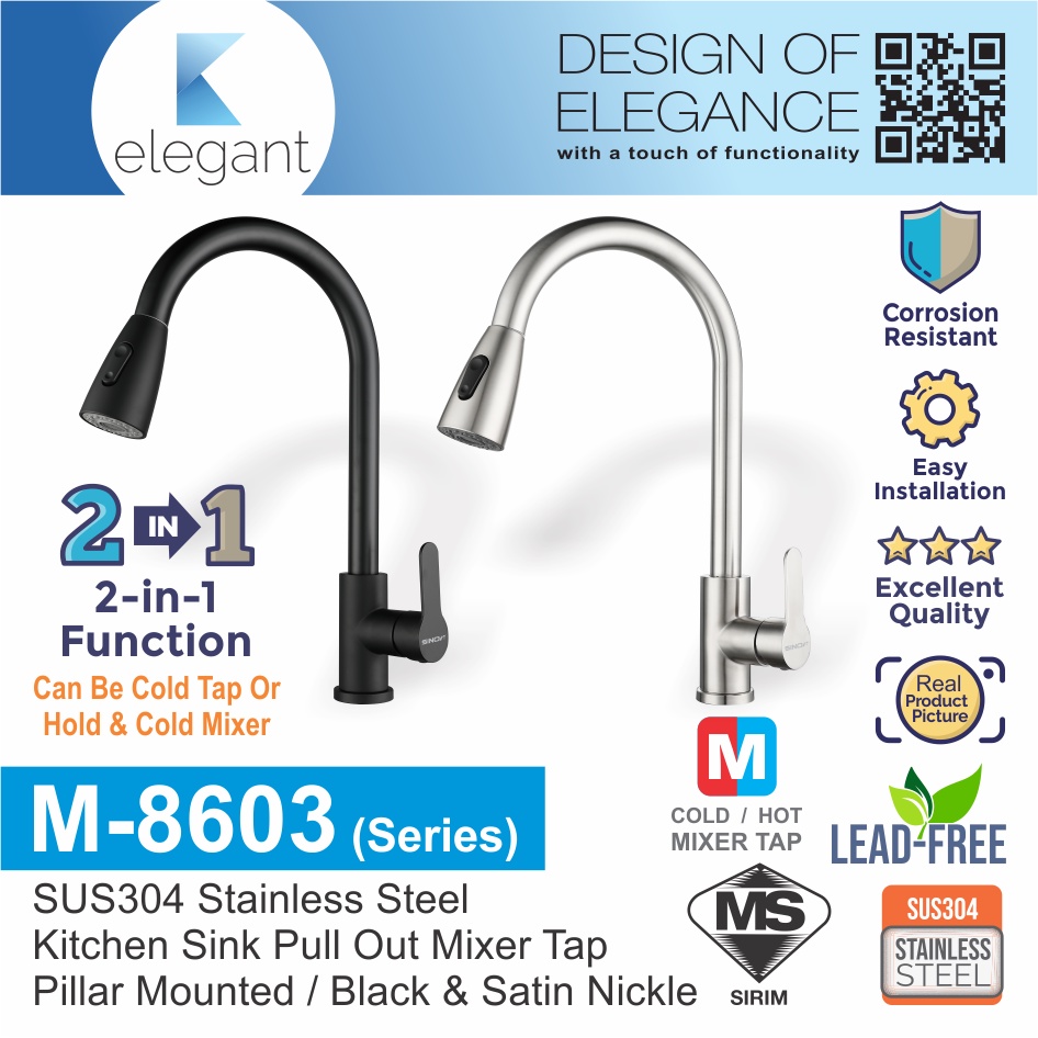 Sinor M-8603 Series SUS304 Stainless Steel Kitchen Sink Pull Out Mixer ...
