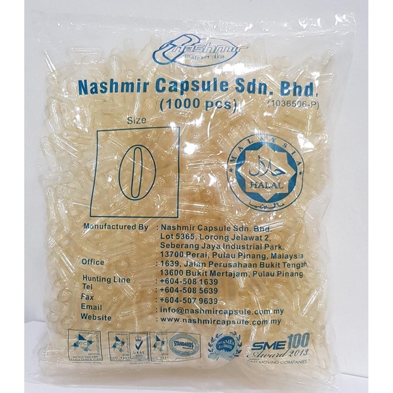 Nashmir Empty Gelatin Capsule (Size 0) Kapsul kosong / 透明胶囊 | Shopee ...
