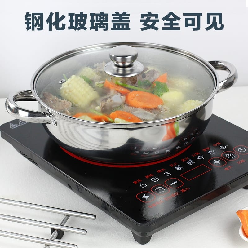 32cm Steamboat Pot Stainless Steel Cooking Pot Kitchenware Glass Cover ...