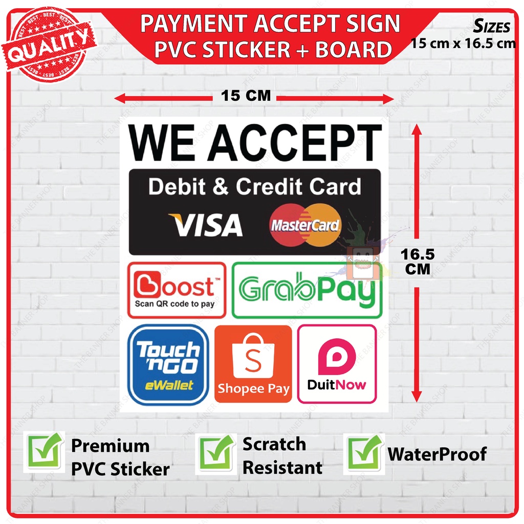 We Accept Debit Card & Credit Card/ Payment type PVC Sign Sticker ...