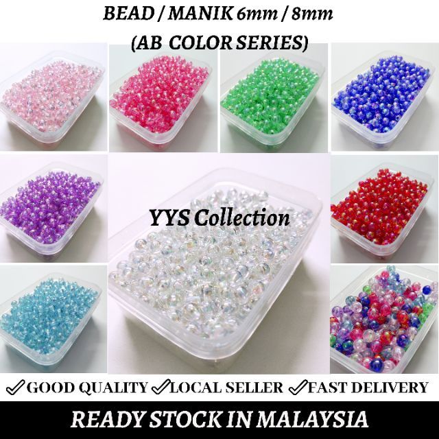 (6mm / 8mm) Bead / Manik /Acrylic Round bead (AB Color ) BD0127 ...