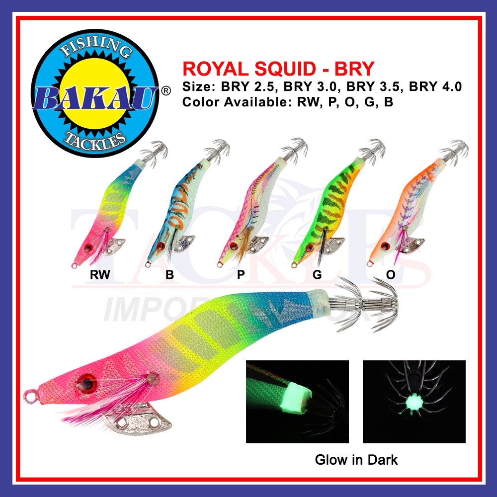 (101mm - 152mm) Glow in the dark Bakau Royal Squid - BRY Squid Jig ...