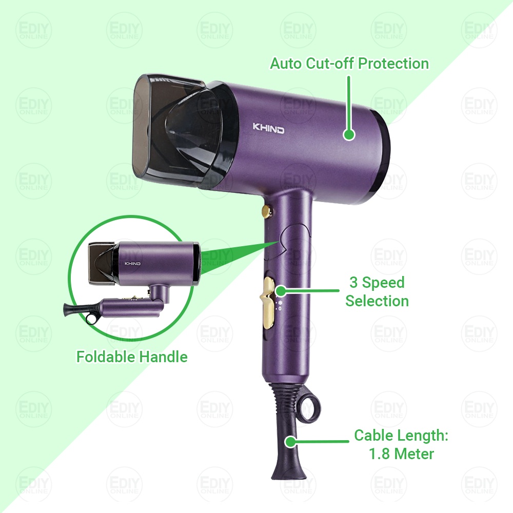 KHIND HD1422 HD1822 Ionizer Ionic Hair Dryer Folding Handle Travel ...