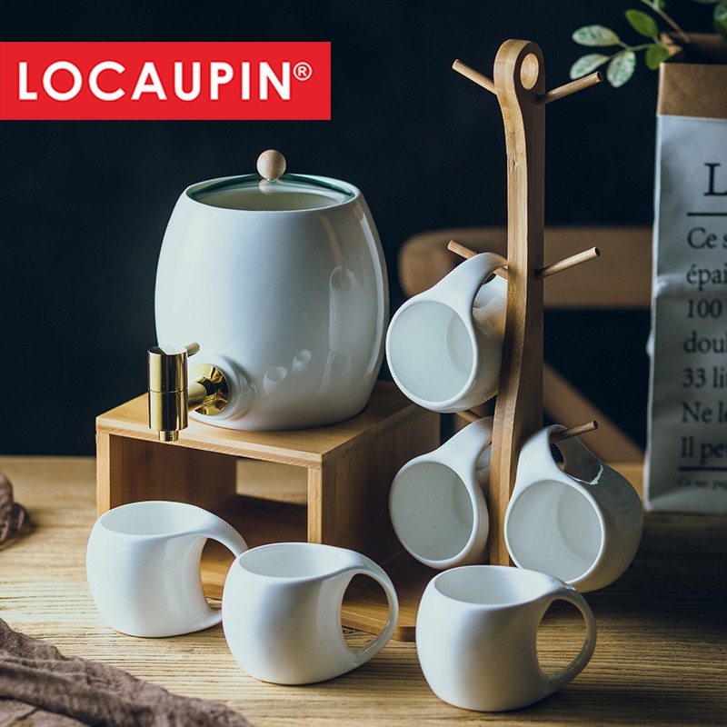 Locaupin Premium Solid Ceramic Water Crock Dispenser Ceramic Tea Cup ...