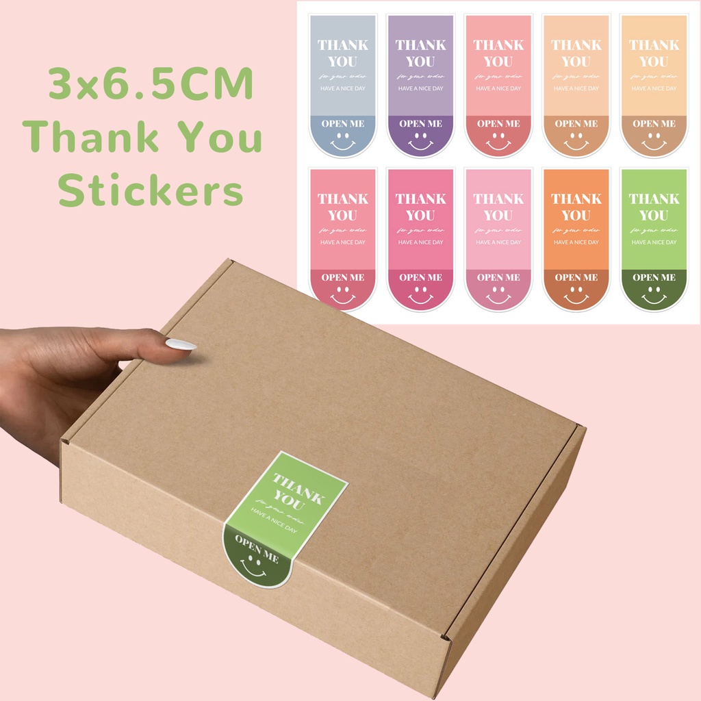 100pcs "Thank You For Your Order" Stickers Colorful Smile Emoji "Open ...