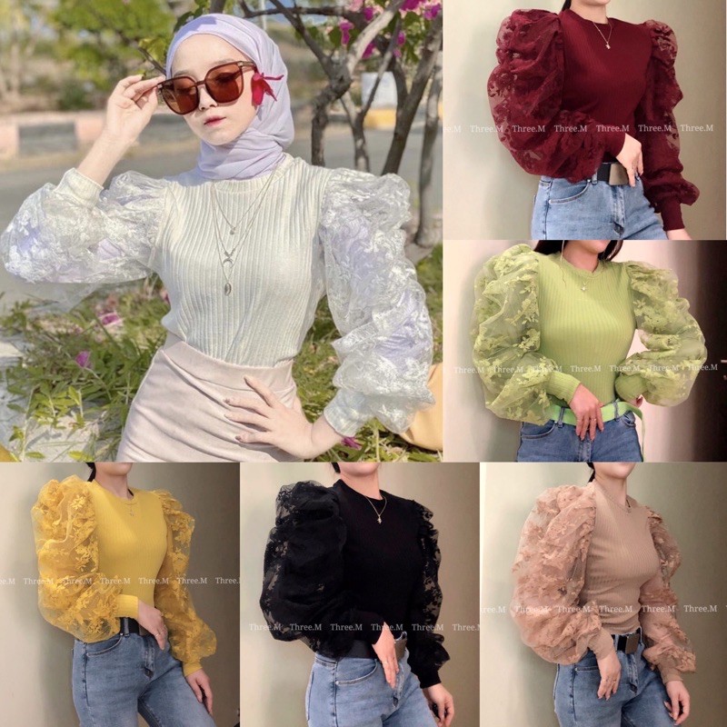 Ks4431 IMPORTED BROKEN PUFF LACE BALLOON BLOUSE TOP | Shopee Malaysia