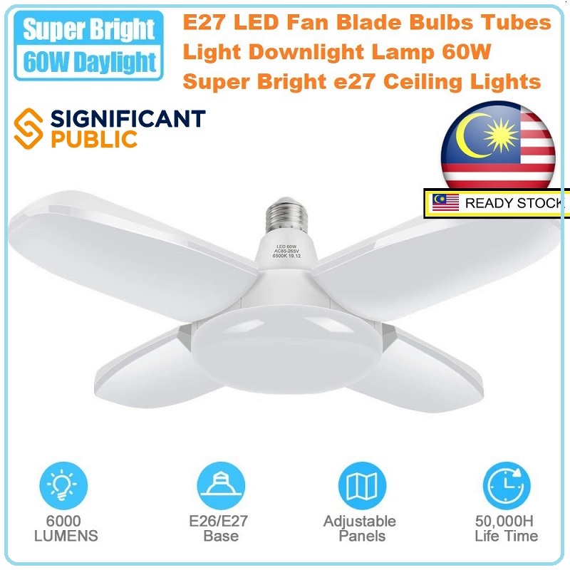 Angle Adjustable LED Pendant Light Foldable Fan Blade LED Bulb E27 65W ...