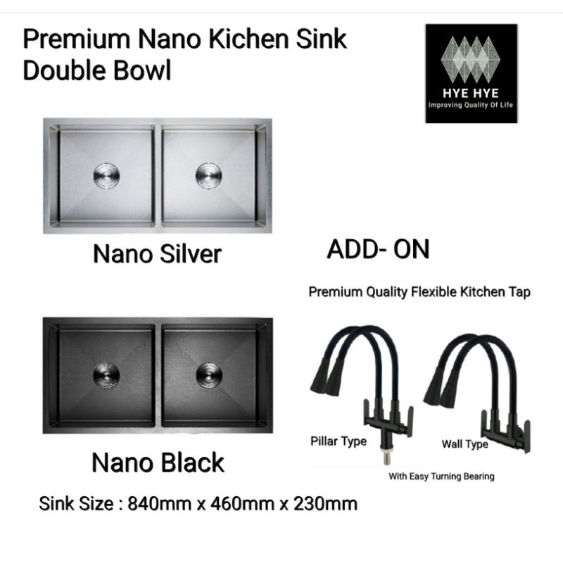 Premium Nano Double Bowl / Sinki Double/ Sinki Hitam 2 lubang | Shopee ...
