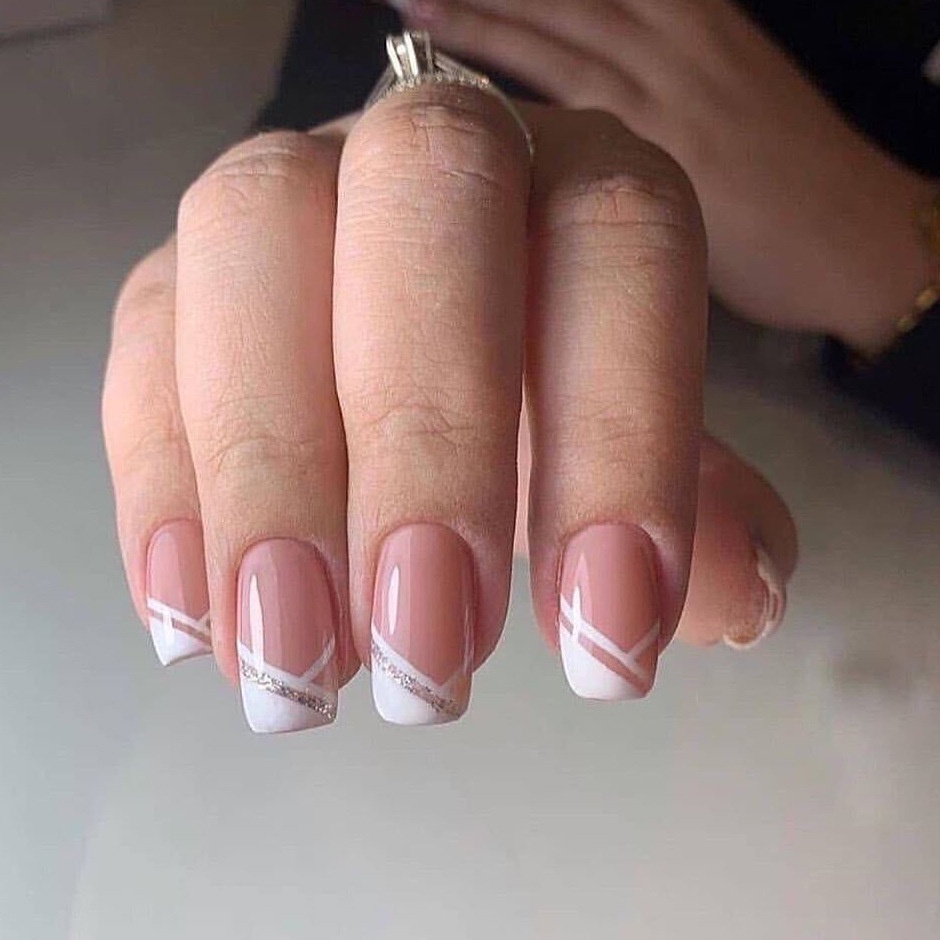 24pcs/box Oblique French Fake Nail Pink White Artificial False Nails ...