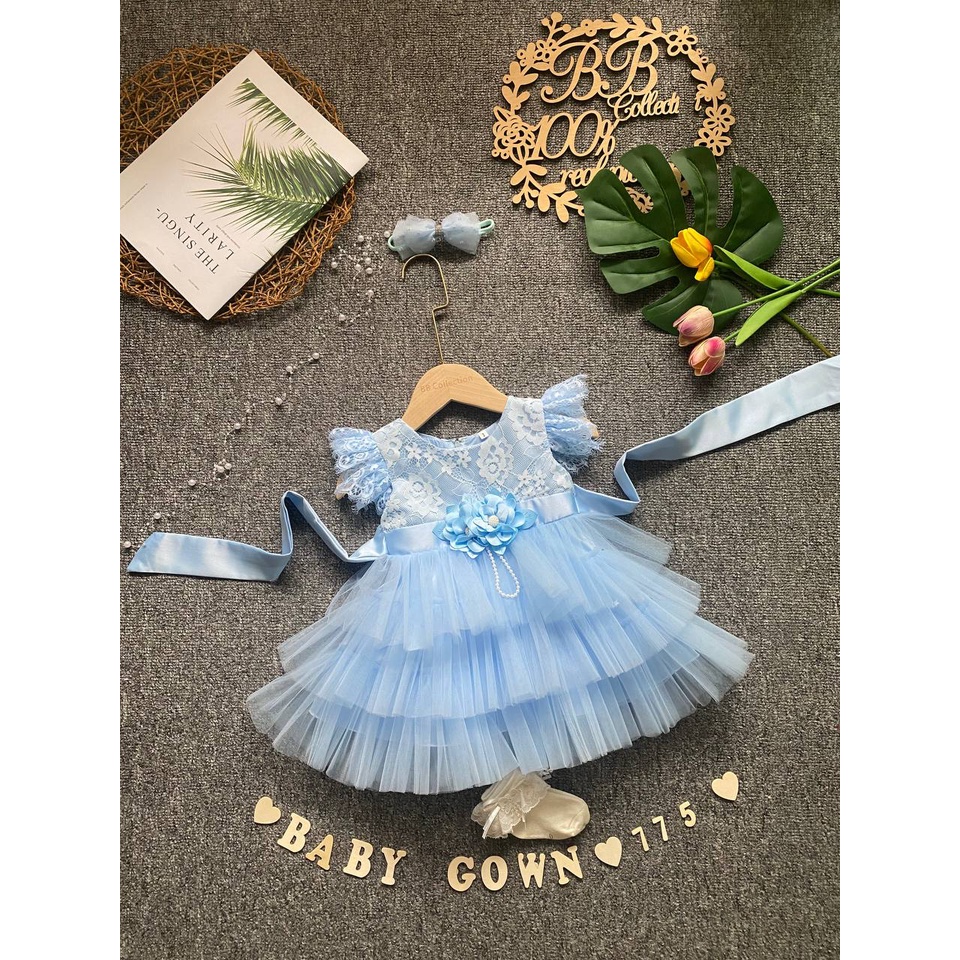 Baby Newborn 6M-3Y 775/6/7/9 Princess Gown Baby Blue Dress Kids ...