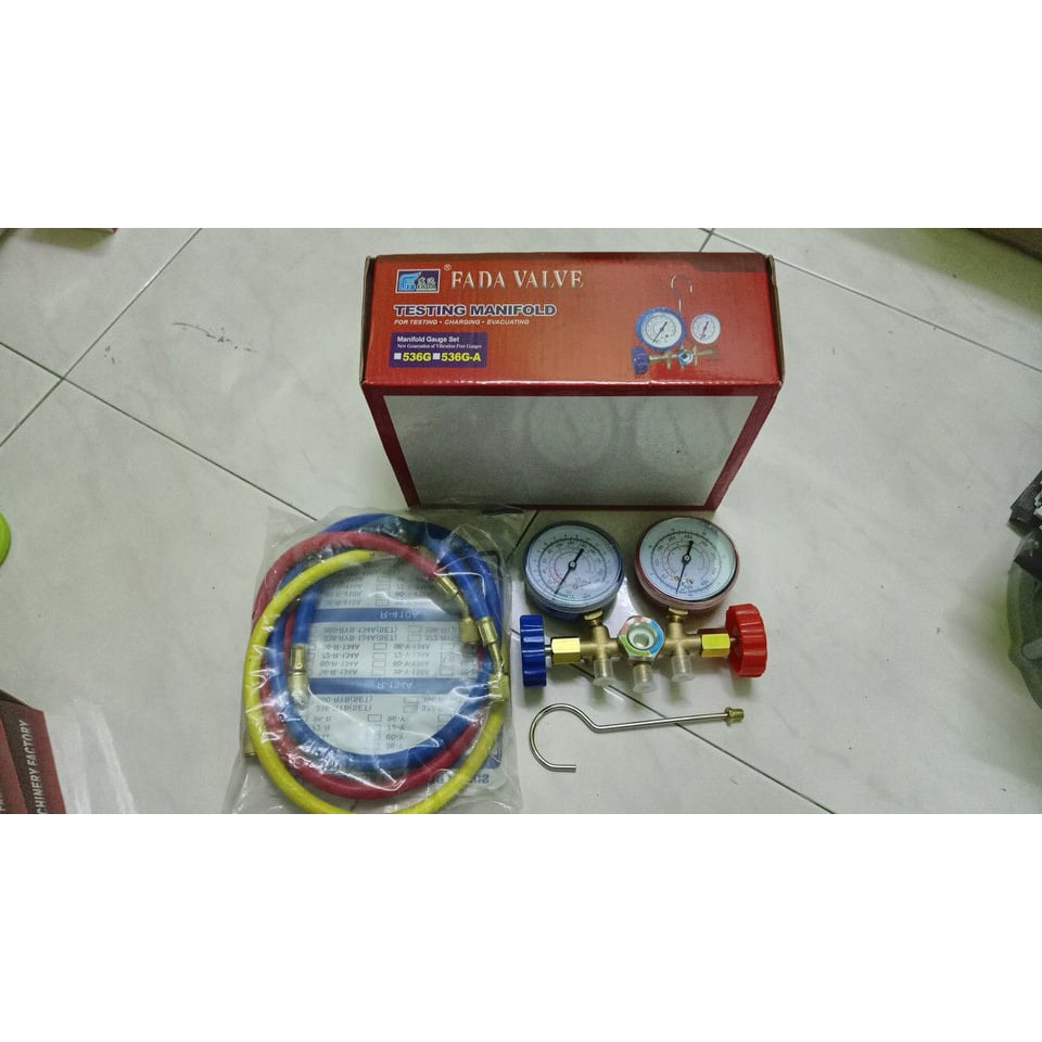 MANIFOLD GAUGE +3pcs CHARGING HOSE METER GAS HOME/CAR AIRCOND FRIDGE CHECK PRESSURE R22 R410A ...