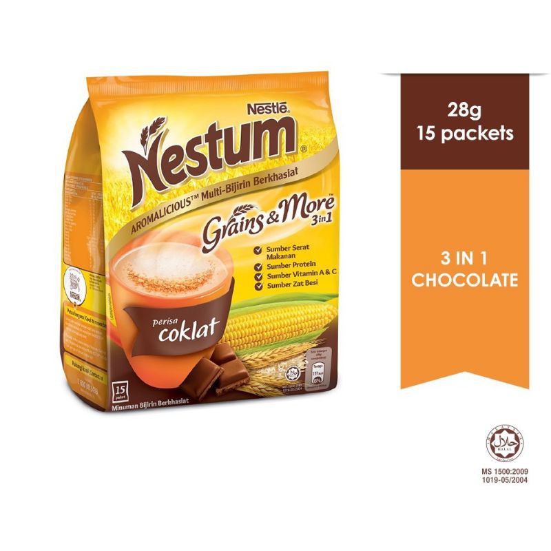 Nestle Nestum Grains & More 3 in 1 Chocolate (28g x 15's) | Shopee Malaysia
