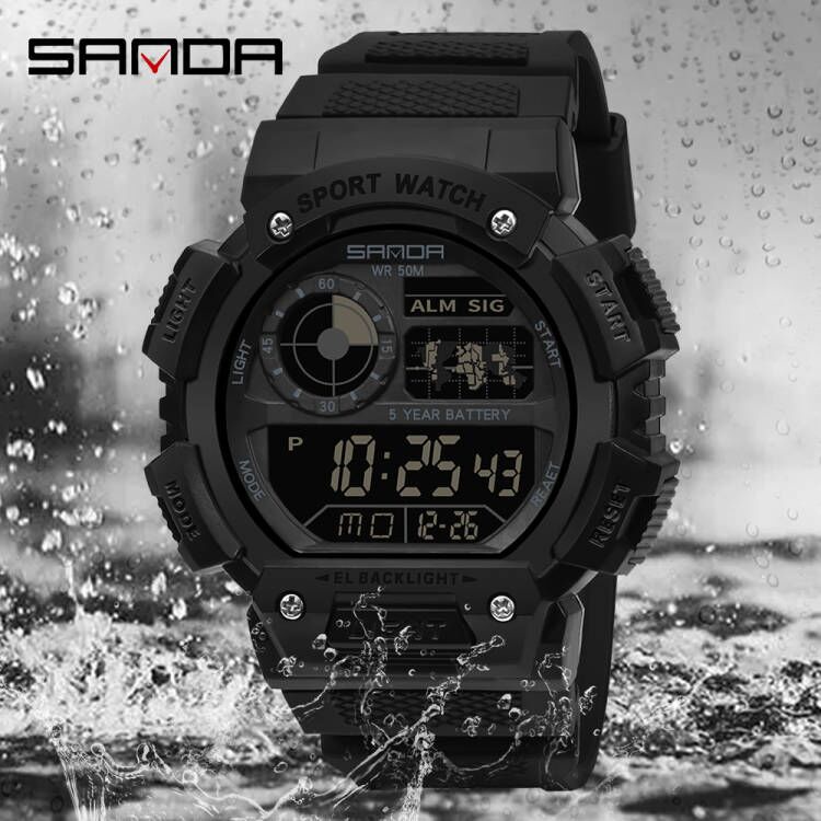 SANDA Men Watch Sports Waterproof Watch LED Display Multifunction Men's ...