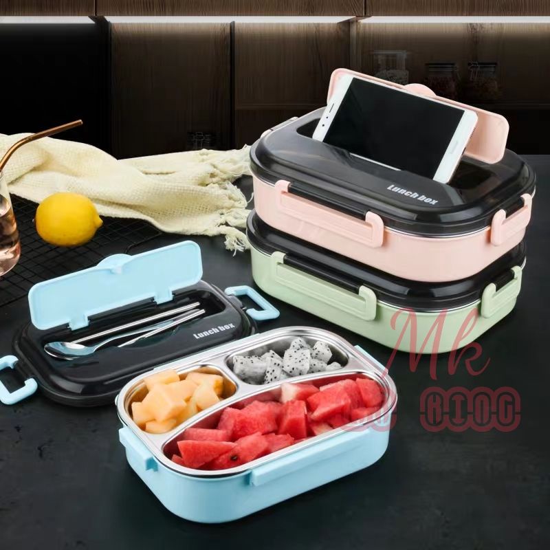 Stainless Steel SUS304 Bento Lunch Box 3 Compartment Container Heat ...