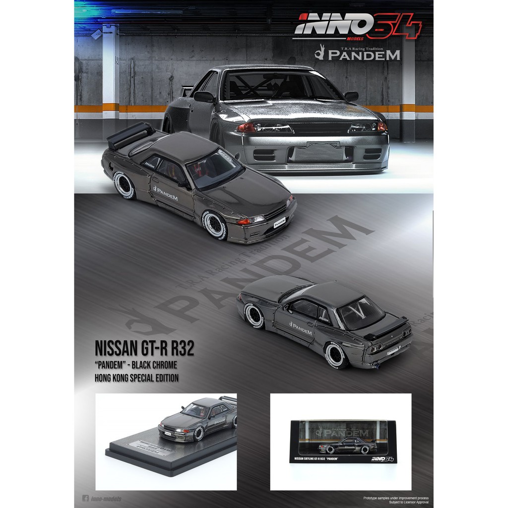 (NO SEALED FOC PROTECTOR) INNO MODELS INNO64 1/64 NISSAN SKYLINE GT-R R32 PANDEM BLACK CHROME ...