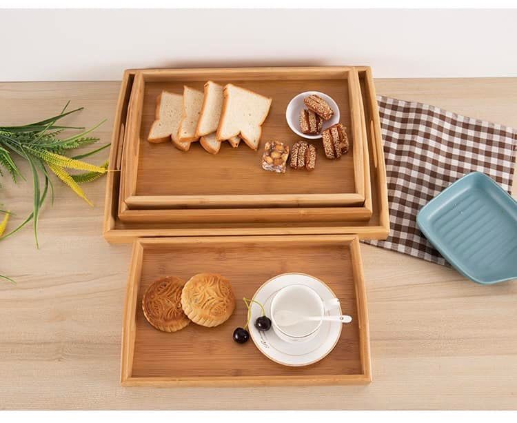Wooden Serving Tray Food Plate Tea Breakfast Bread Set Meal Wood ...
