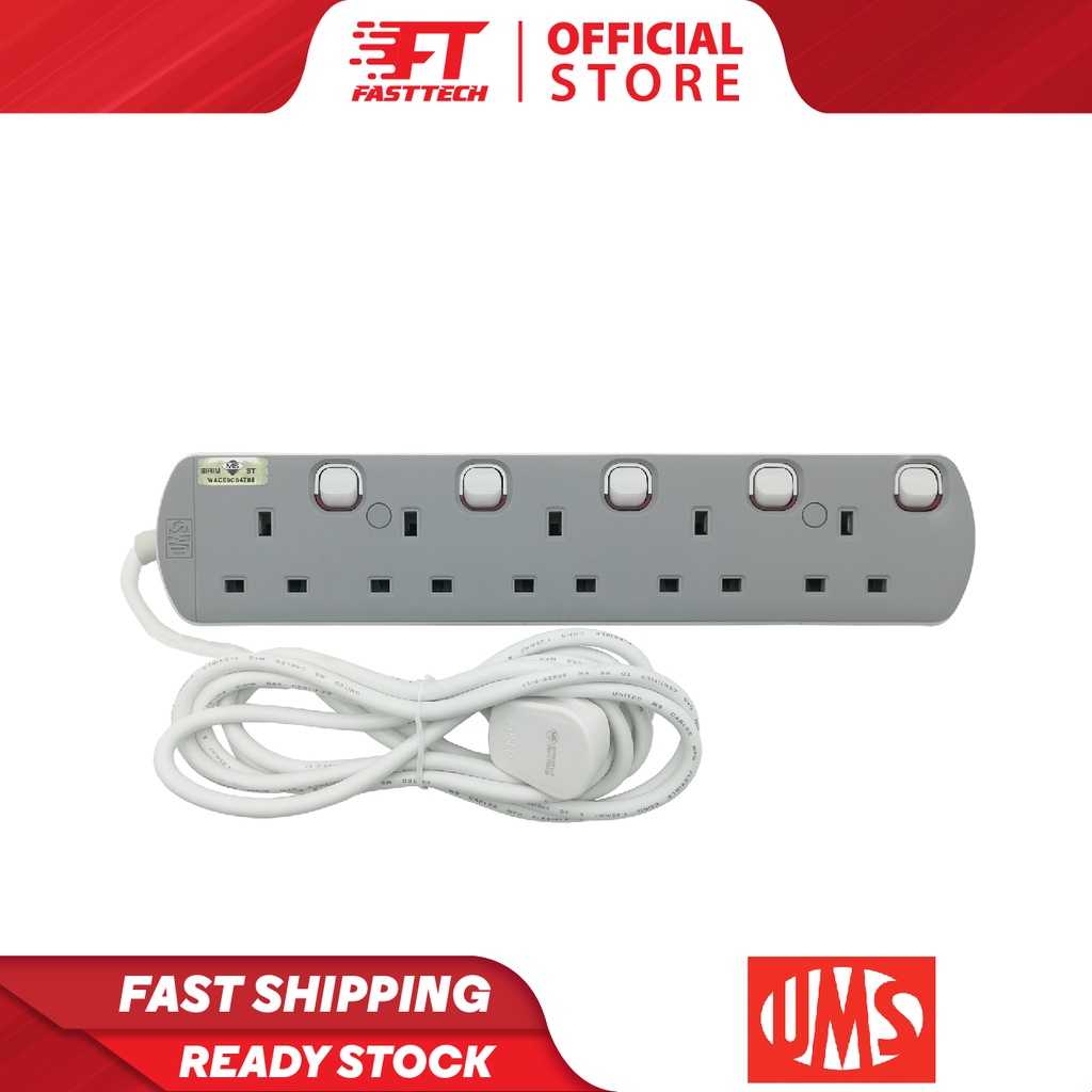UMS 5 Gang SIRIM Approved Power Extension Socket Plug Power Strip 8513 ...