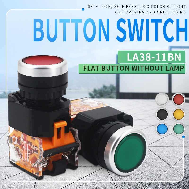 1pcs LA38-11BN Button switch self-locking start power switch self-returning jog button 22MM Self ...