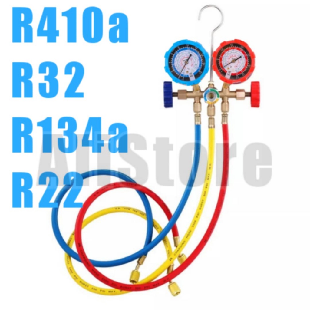 ALi Manifold Gauge R134a R32 R410a R22 R12 R404a Gas Meter + 3 Pcs Hose ...