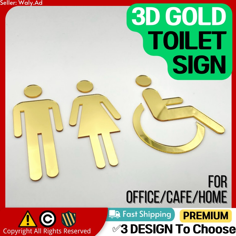 Gold Toilet Sign 3D Man & Woman WC Washroom Tanda Tandas Acrylic 厕所门牌 | Shopee Malaysia
