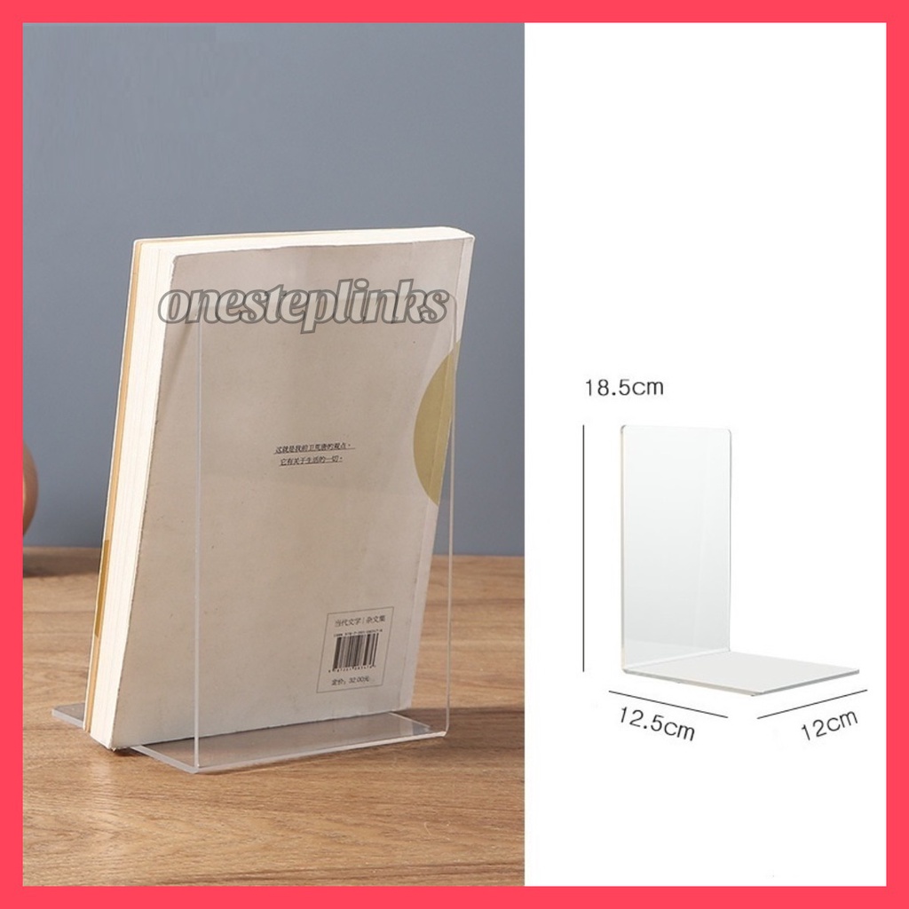L Shape Book Stand Book Shelf Transparent Bookend Holder Office Desktop ...