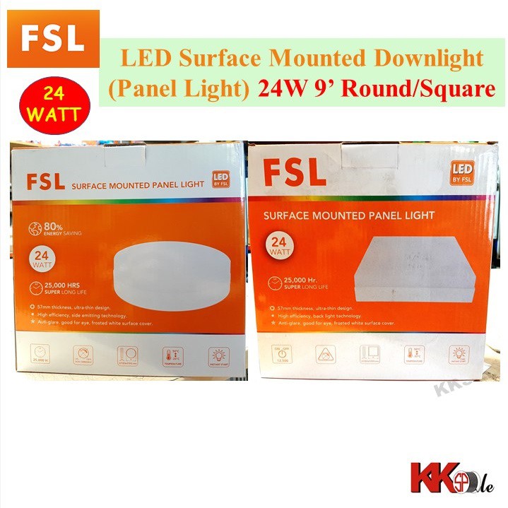 FSL 24W 9' LED Surface Mounted Downlight Panel Light - Round/Square (Available in Daylight, Cool ...