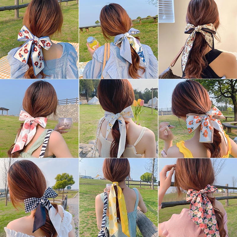 Korean female i hairband tied hair tie head ribbon streamer retro ...