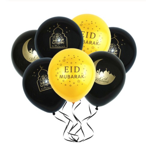 5pcs Black Gold Eid Mubarak Balloons Islamic Muslim Festival Decoration ...
