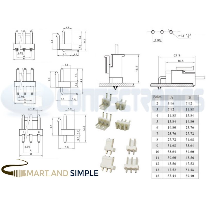 3.96mm pitch Pin header connector wire-board AWG22-18 7.5A 250V *VH3.96/ 39600/ 39601 | Shopee ...