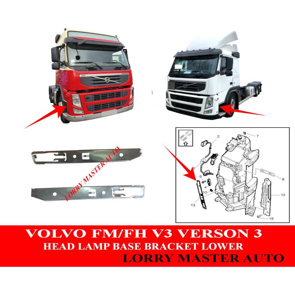 VOLVO FM/FH V3 VERSON 3 HEAD LAMP BASE BRACKET TOP & LOWER 82074816 ...